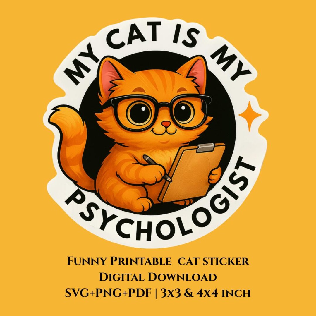 My Cat is My Therapist Sticker Funny Printable Cat Mental Health Gift ...