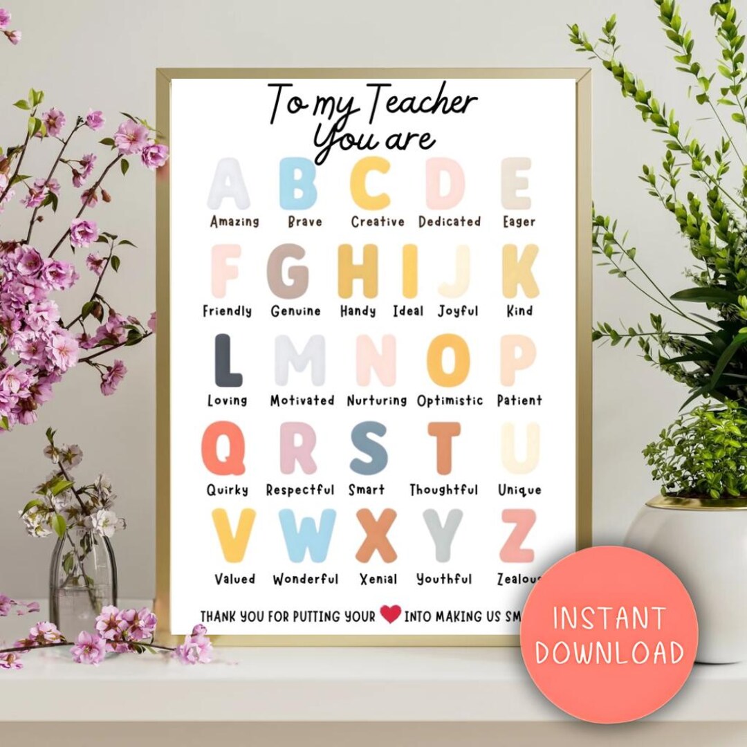 Teacher Appreciation Gift – A-Z Alphabet Poster Printable – Thank You ...