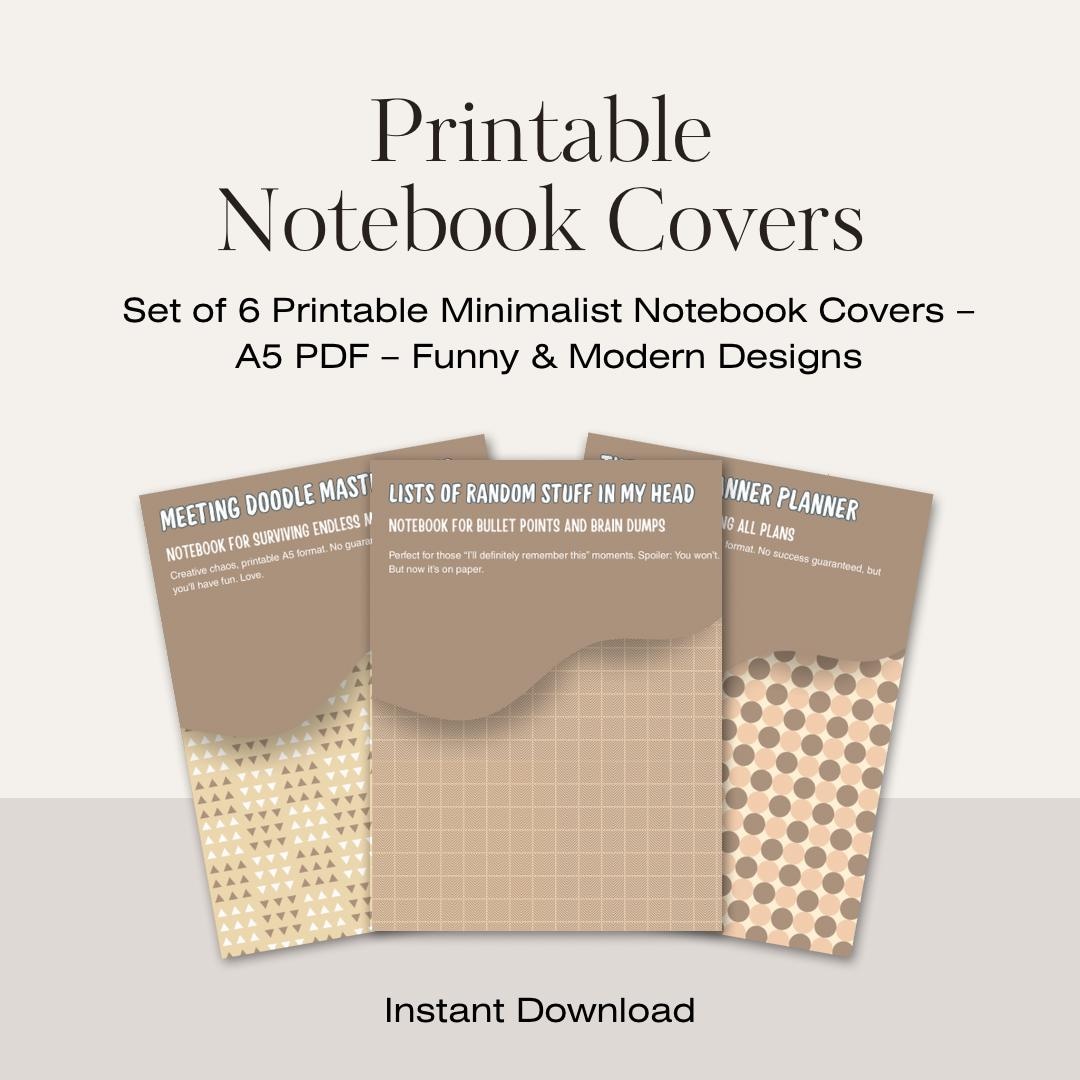Funny Printable Notebook Covers A5 – Minimalist & Witty Designs | Set ...
