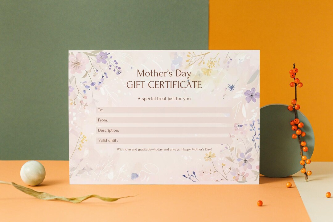 Printable Mothers Day Gift Certificate Personalized Floral Coupon ...