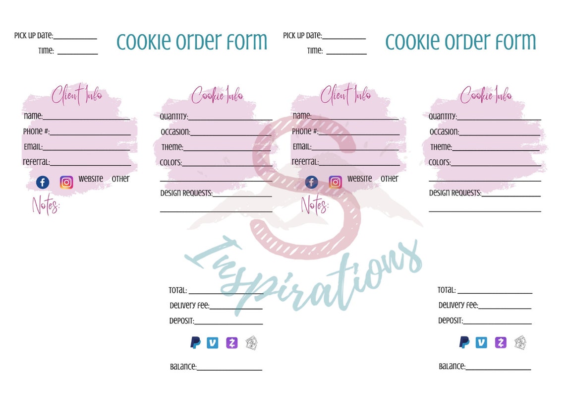 Custom Sugar Cookie Order Form Template - PDF and JPG Instant Download ...