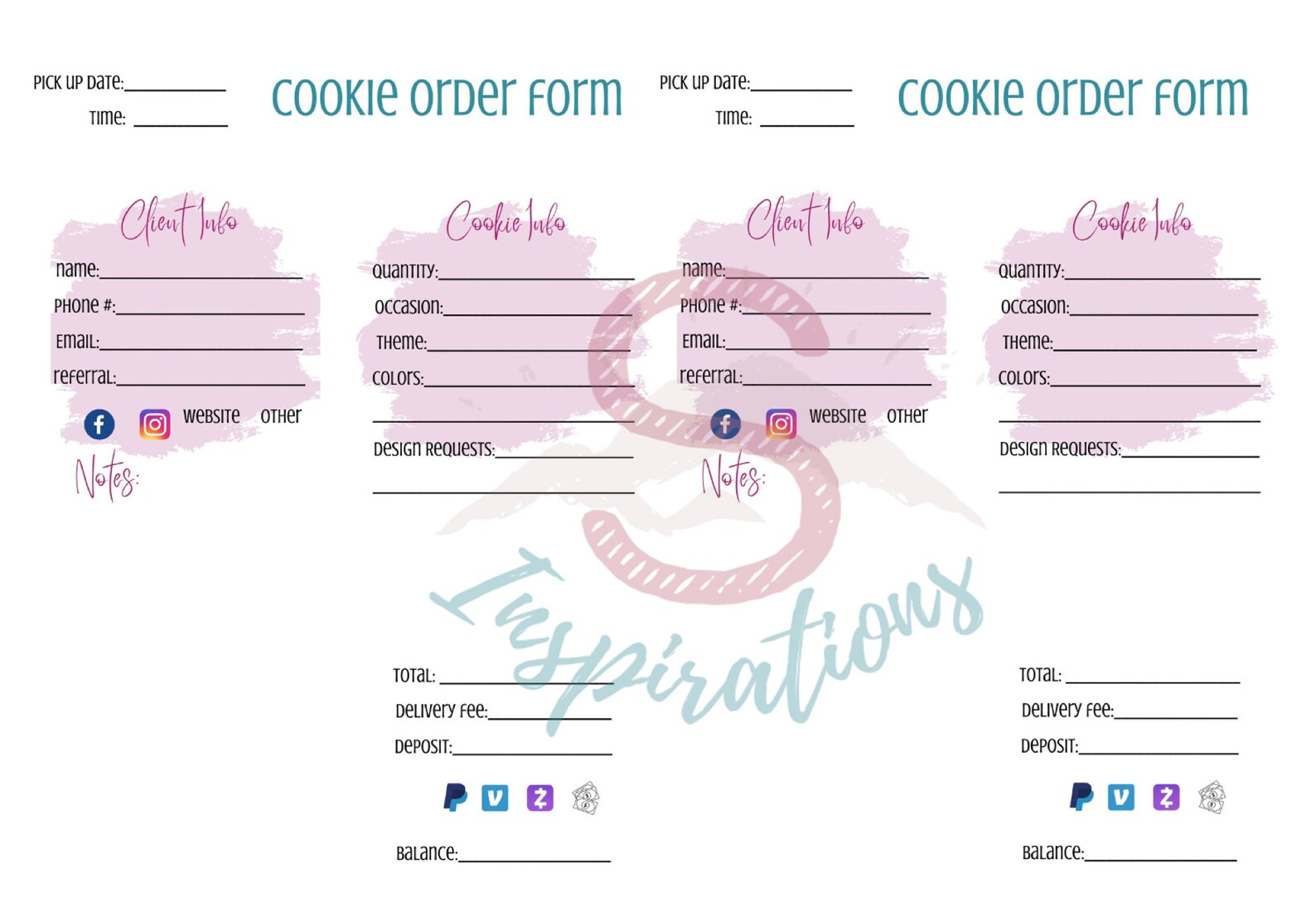 Custom Sugar Cookie Order Form Template - PDF and JPG Instant Download ...