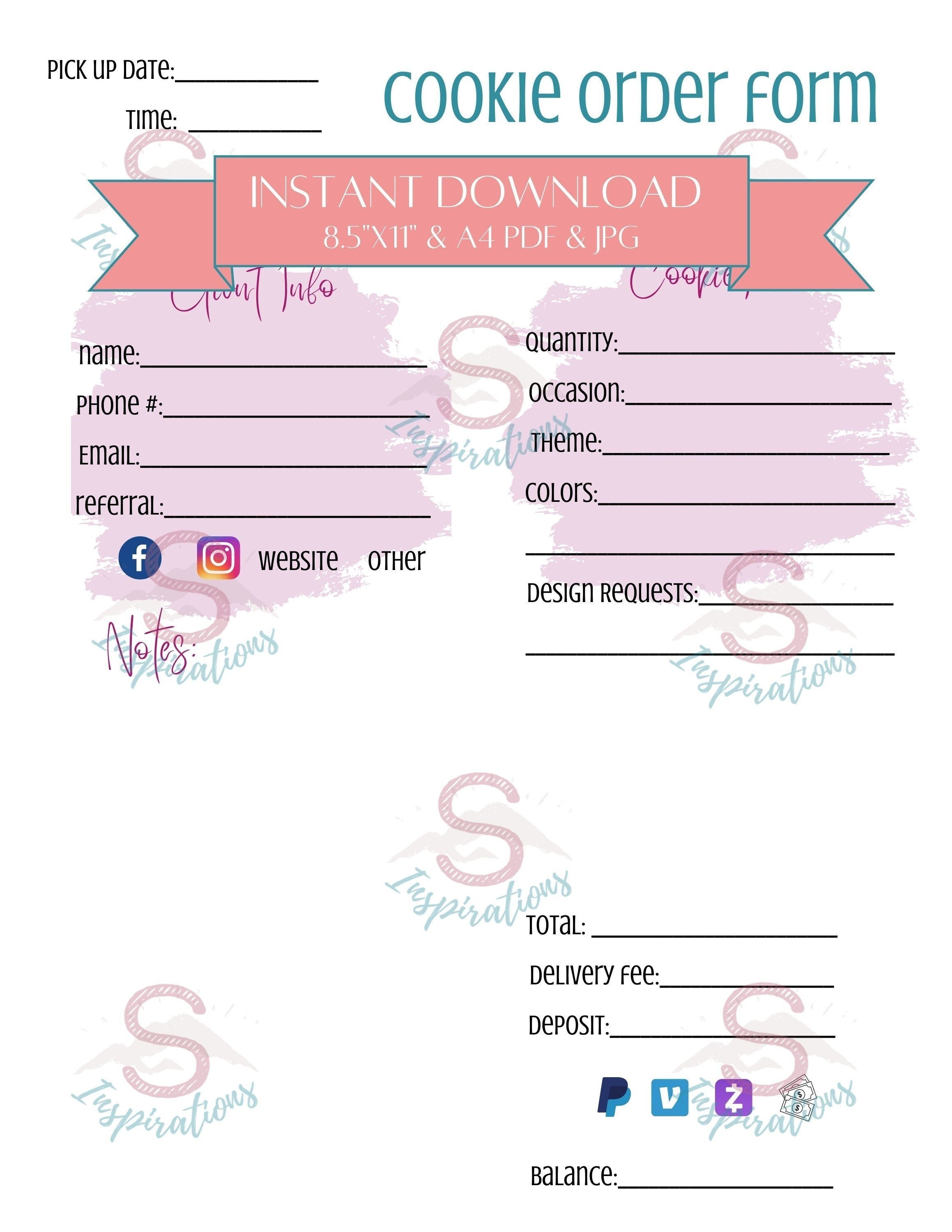Custom Sugar Cookie Order Form Template - PDF and JPG Instant Download ...