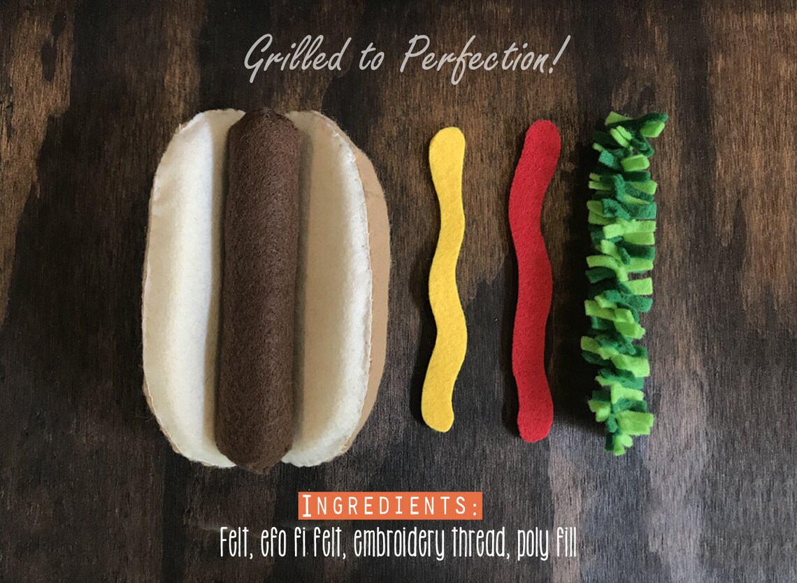 Hot Dog Felt Food felt Food Pretend Play Kids Kitchen - Etsy