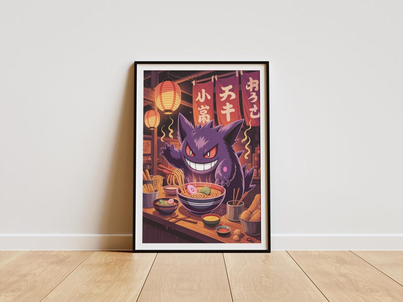 Gengar Ramen Poster Japanese Anime Food Wall Art Funny Ghost Pokemon ...