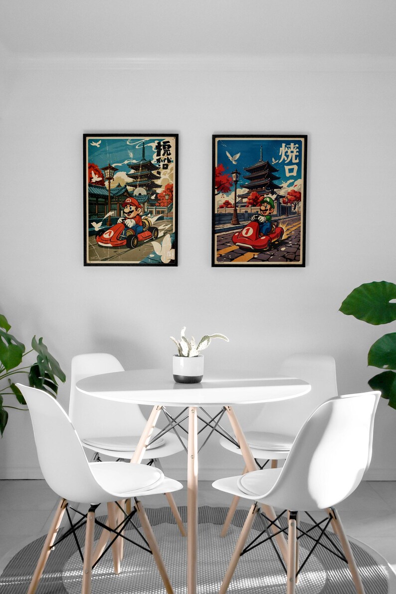 Stylized Mario & Luigi Kart Poster Vintage Japanese Travel Art Retro ...