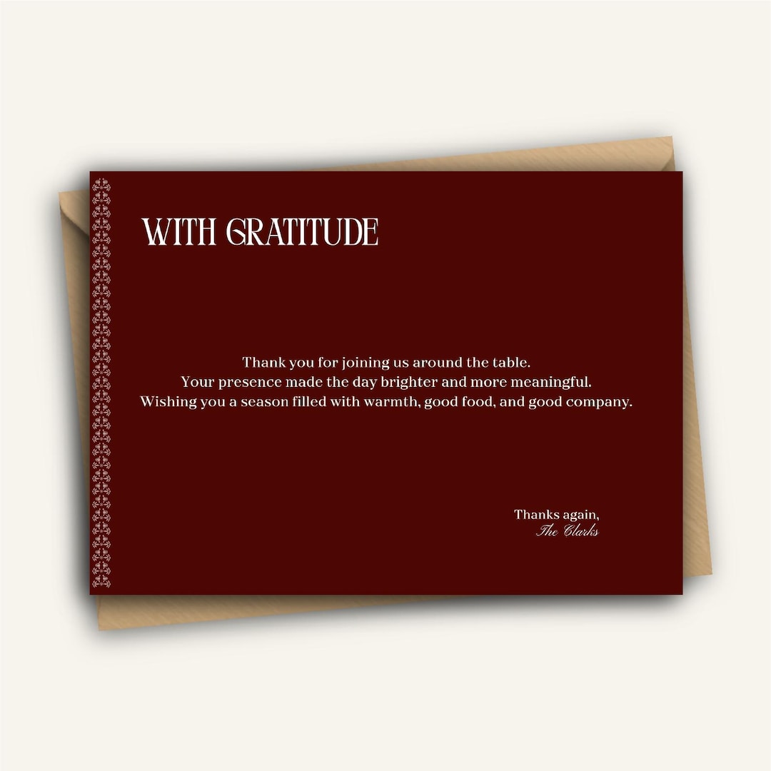 Editable Thanksgiving Thank You Card | Friendsgiving Gratitude Note ...
