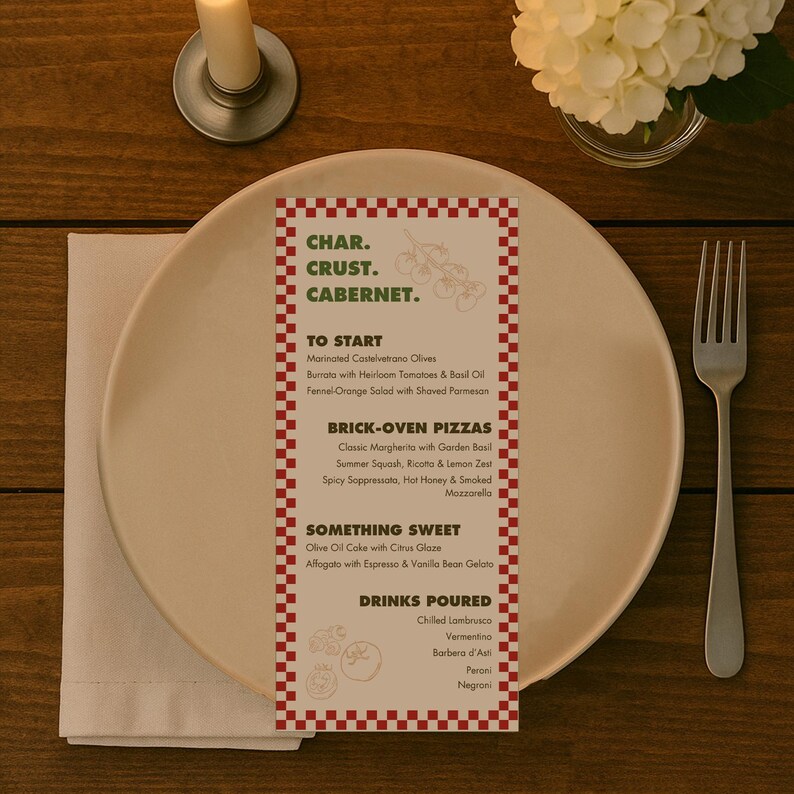 Editable Pizza Party Menu Template: Red Checkered Italian Dinner ...