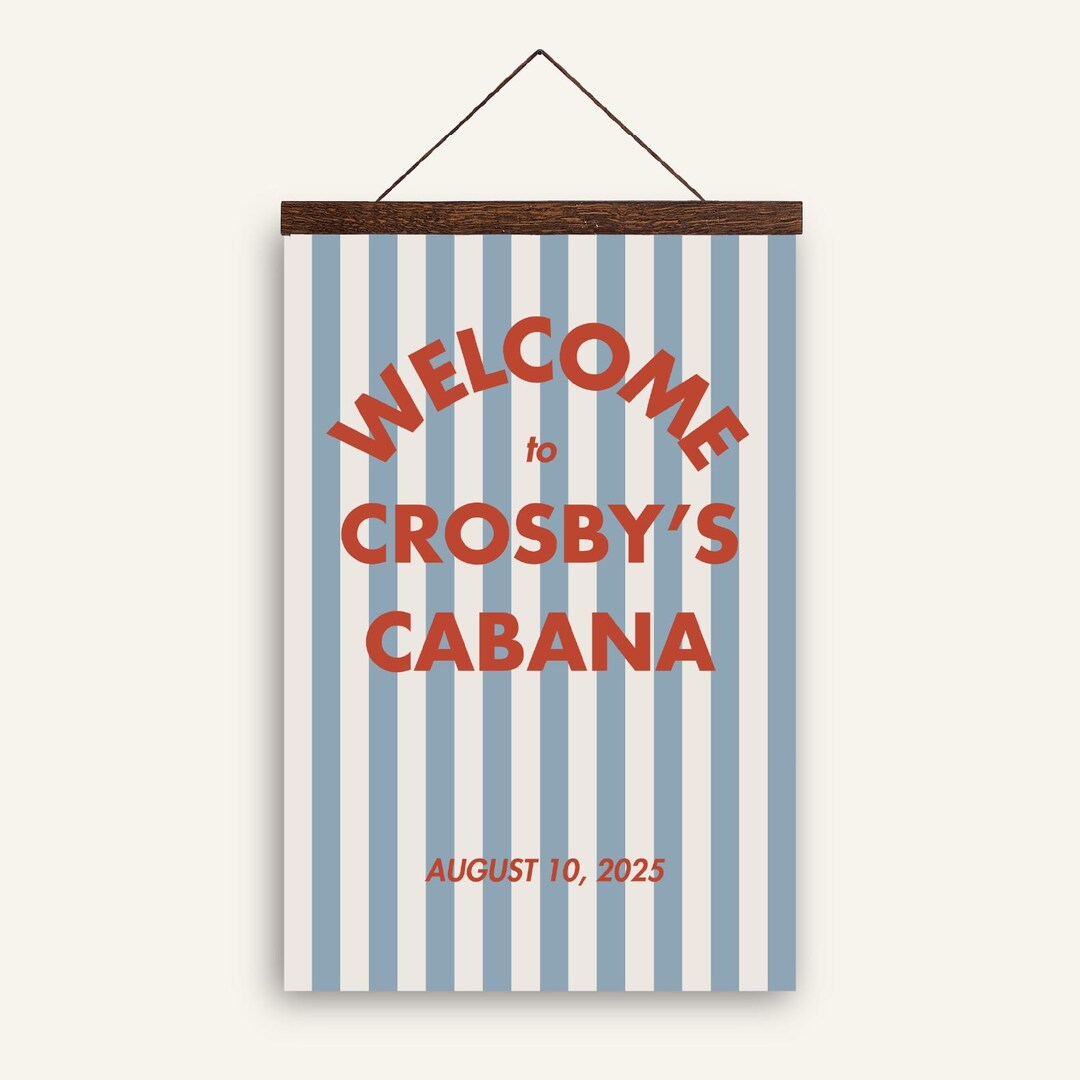 Cabana Stripe Welcome Sign: Beach Party Decor (canva Template) - Etsy