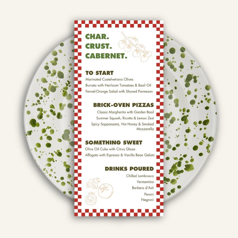 Editable Pizza Party Menu Template: Red Checkered Italian Dinner ...
