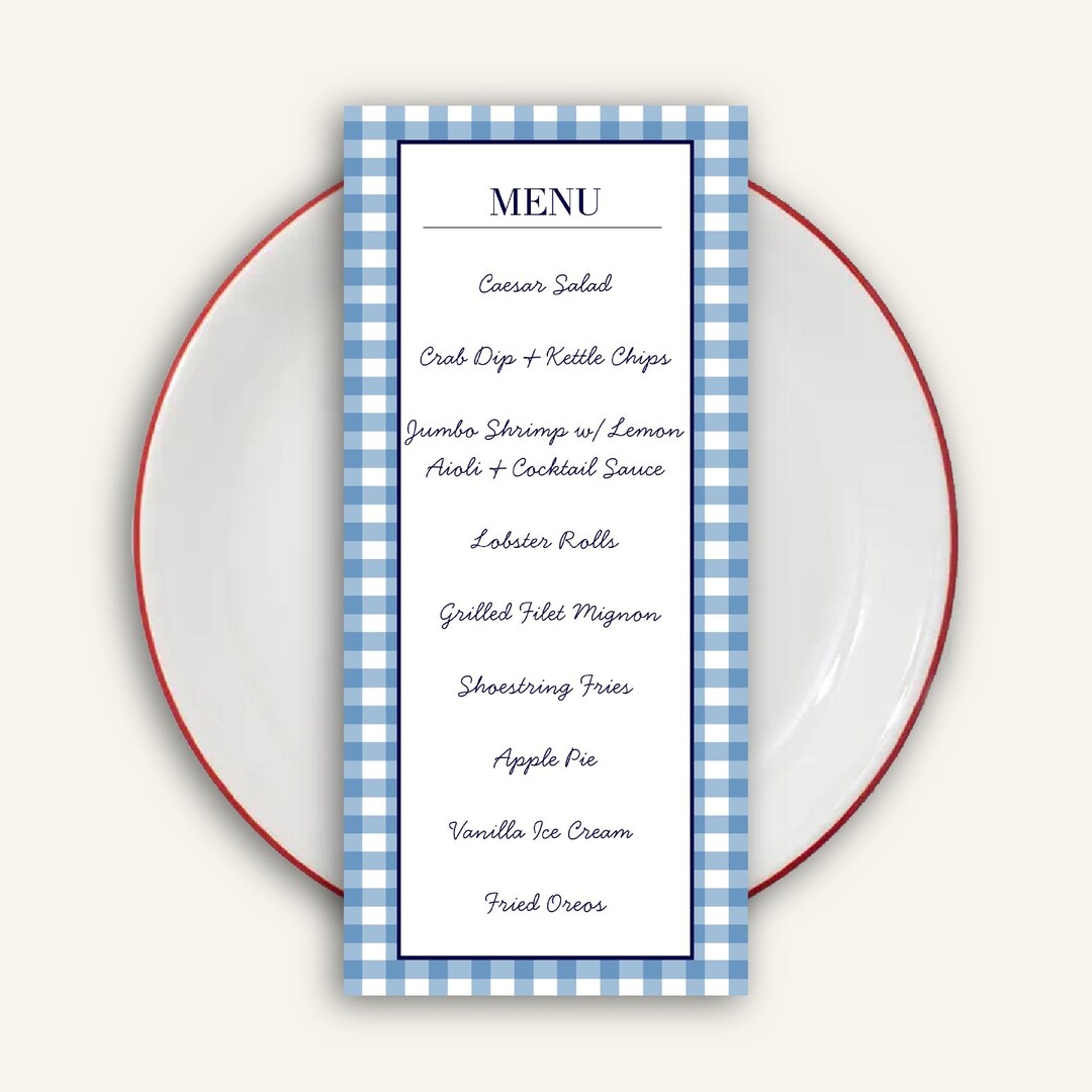 Coastal New England Preppy Summer Gingham Party Menu for Clam Bake ...