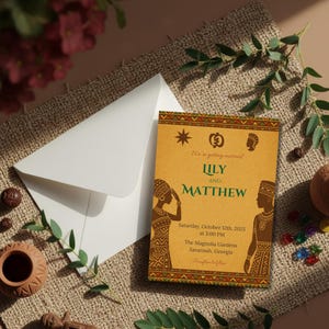 African Heritage Wedding Invitation, Tribal Canva Template, Cultural ...