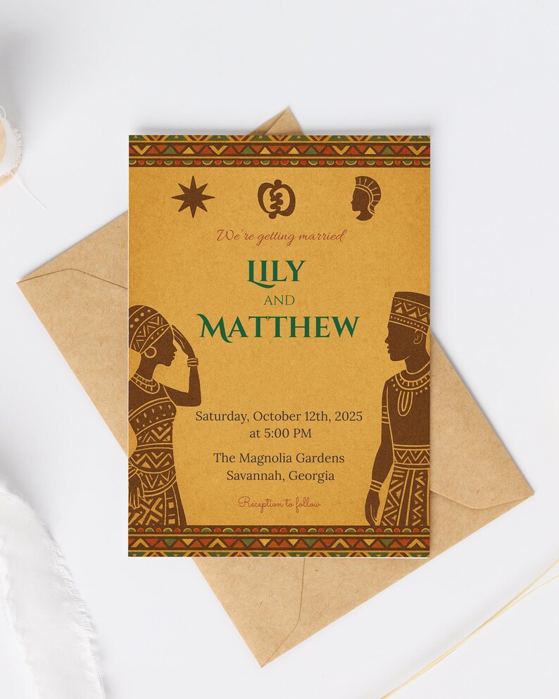 African Heritage Wedding Invitation | Cultural Boho Tribal Canva ...