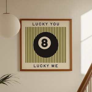 Retro Wall Art: 8 Ball Print, Lucky You Lucky Me Trendy Poster, Square ...