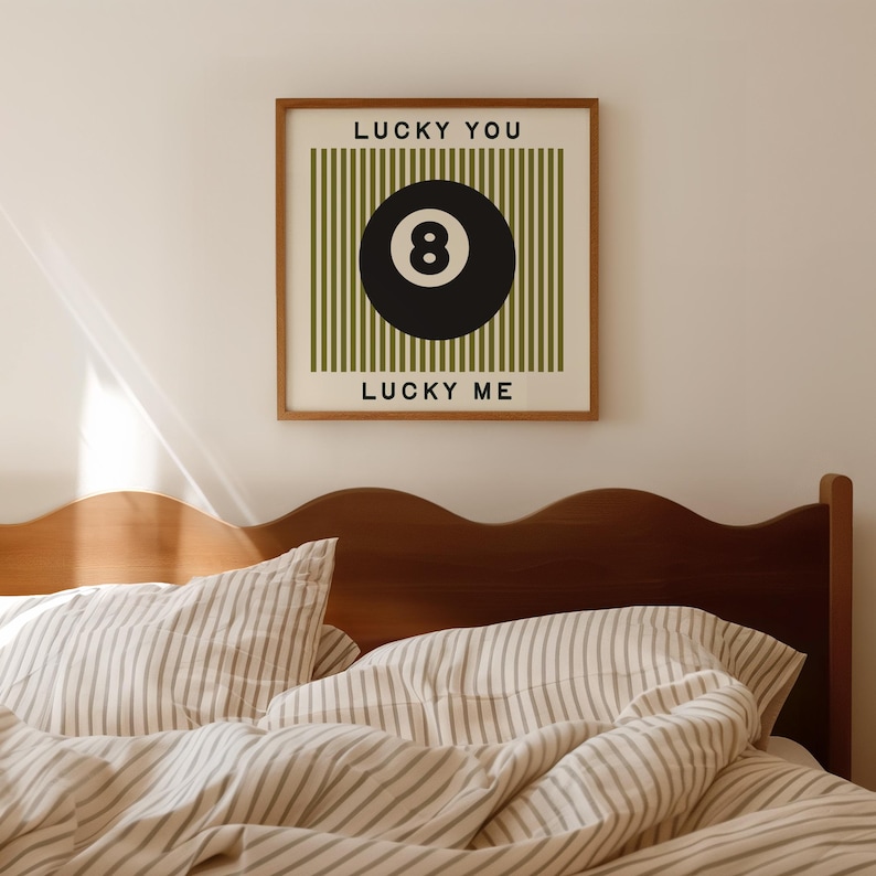 Retro Wall Art: 8 Ball Print, Lucky You Lucky Me Trendy Poster, Square ...