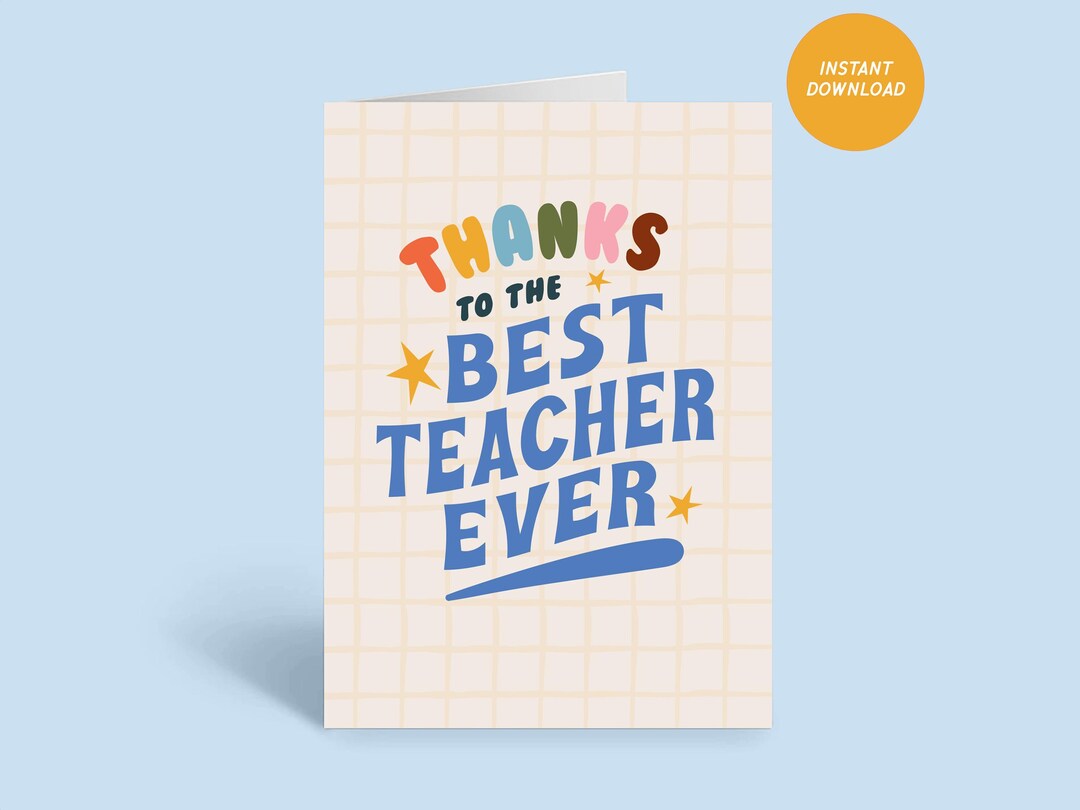 Best Teacher Ever Card for Teacher Appreciation Week, Thank You Teacher ...
