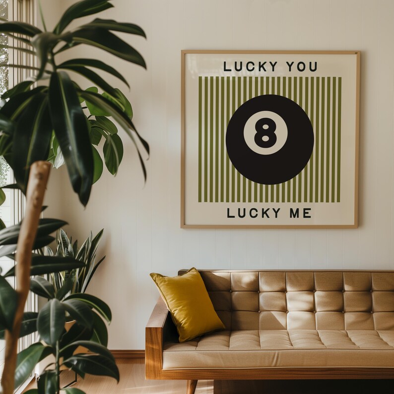 Retro Wall Art: 8 Ball Print, Lucky You Lucky Me Trendy Poster, Square ...