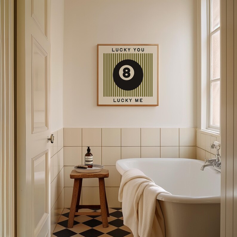 Retro Wall Art: 8 Ball Print, Lucky You Lucky Me Trendy Poster, Square ...