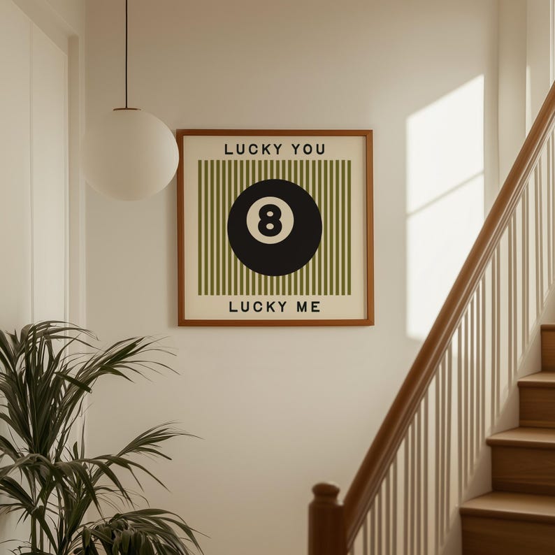 Retro Wall Art: 8 Ball Print, Lucky You Lucky Me Trendy Poster, Square ...