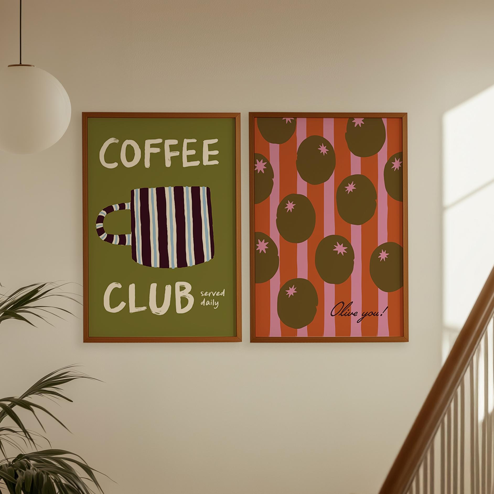 Funky Wall Art Set of 2: Trendy Kitchen Prints, Colorful Wall Art ...
