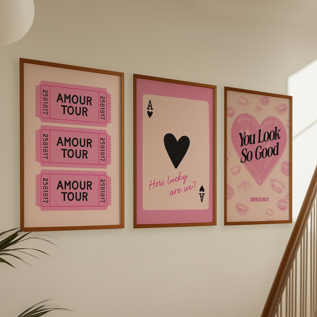 Girly Wall Art Set of 3 Prints: Pink Poster Bundle, Above Bed Dopamine ...