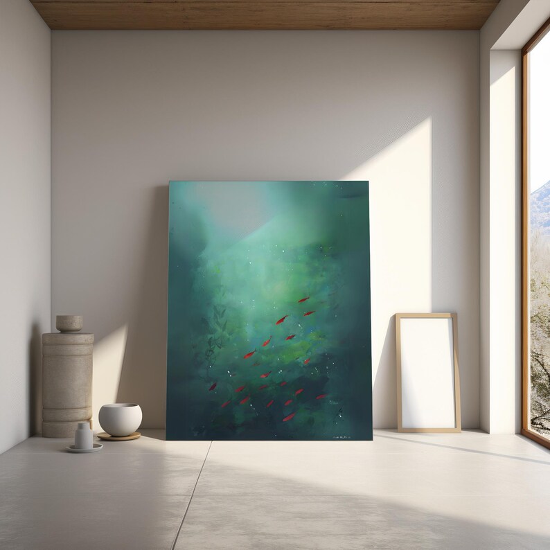 Red Fish Ocean Art Print: Abstract Coastal Wall Decor (digital Download ...