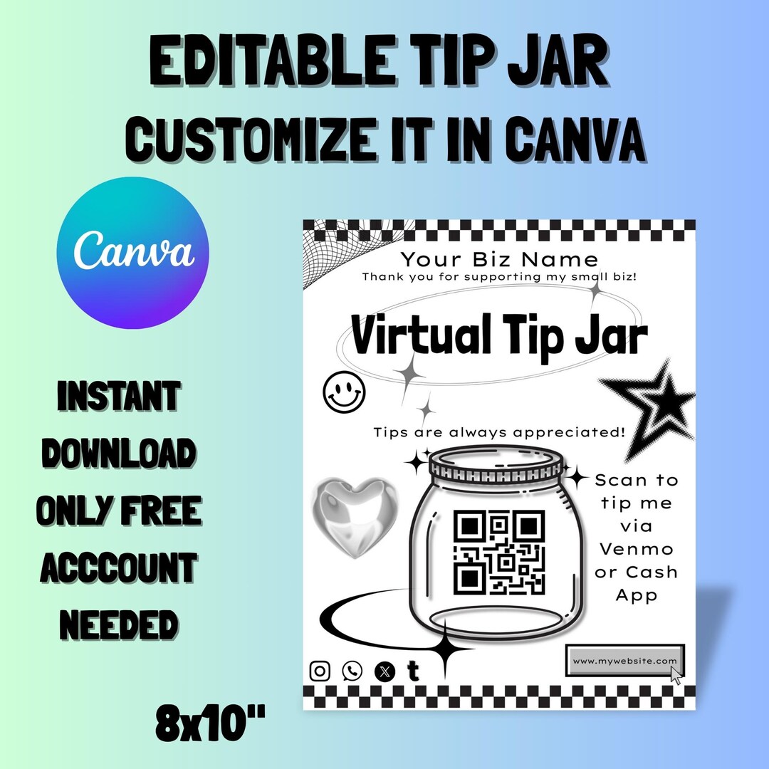 Y2K Tip Jar Template, Digital Tip Jar, Virtual Tip Jar, Editable Canva ...