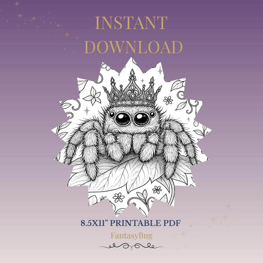 Jumping Spider Coloring Page – Fantasy Insect Line Art – Printable Bug ...
