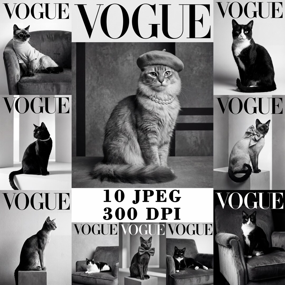 Vogue Style Cat Poster Set, Editorial Fashion Wall Art, Modern Designer ...