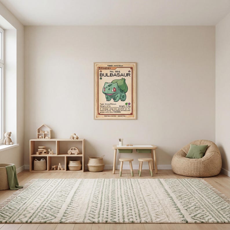 Bulbasaur Pokemon Wall Art Printable, Pokedex Poster, Retro Gaming ...