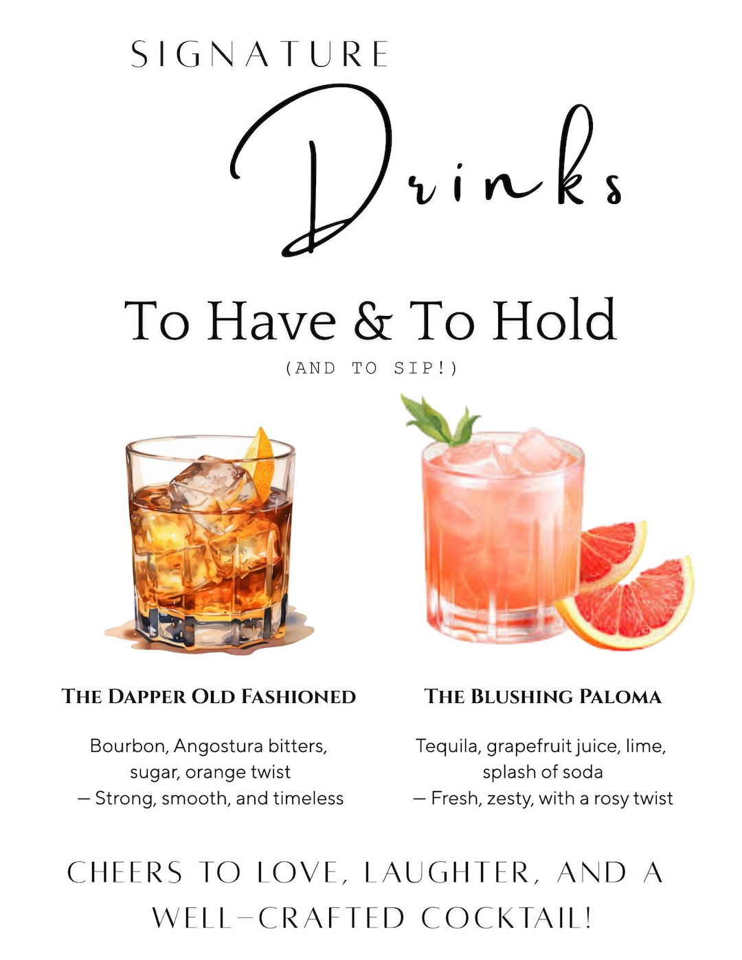 Signature Wedding Drinks Sign | His and Hers Cocktails | Old Fashioned ...
