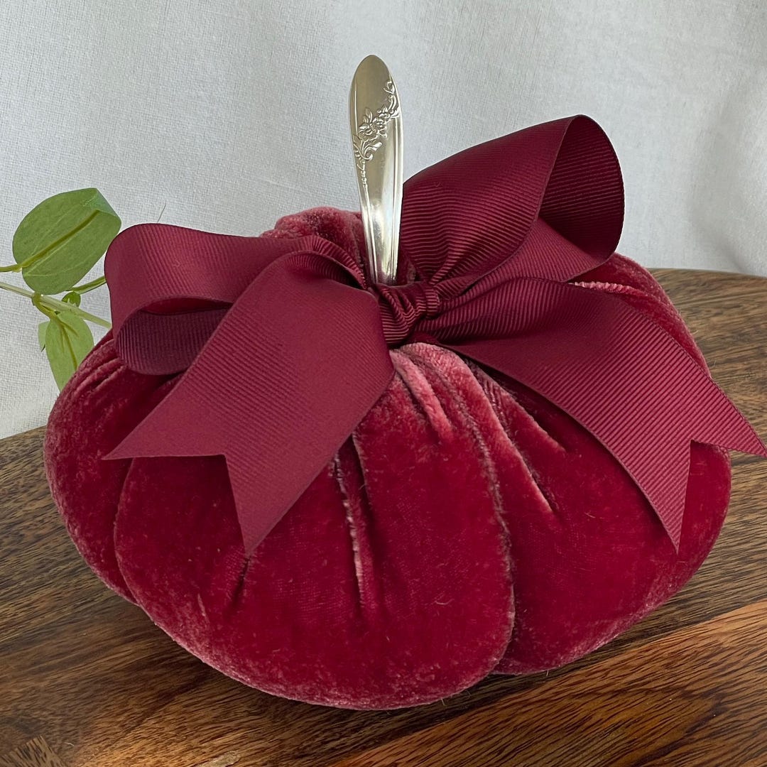 Pumpkin, DEEP RASPBERRY Velvet Pumpkin With Silver Stem, Autumn Decor ...