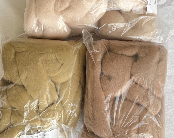 Three 4oz Wool ROVING, SKINTONE Bundles, Needle Felting, Weaving ...