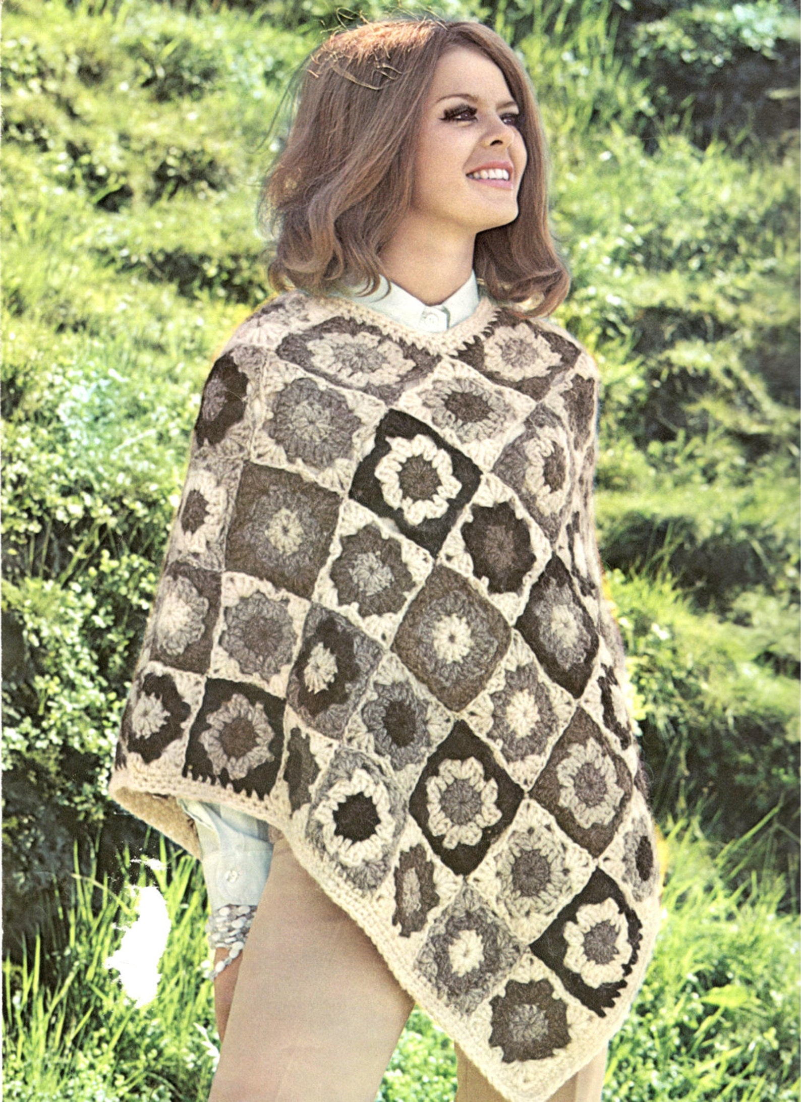 Vintage Crochet Pattern Granny Square Poncho Wrap Cape Ladies | Etsy