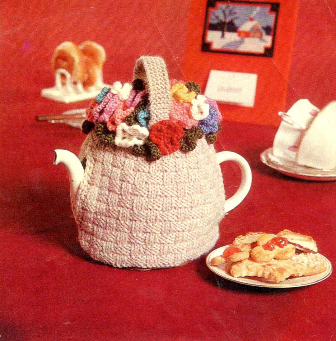 Cottagecore Flower Basket Tea Cosy Knitting Pattern PDF, Teapot Cover ...