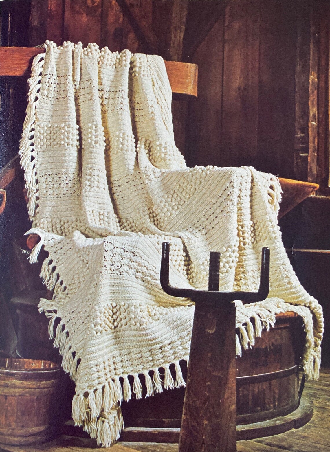 Crochet pattern afghan blanket fisherman popcorn throw pdf | Etsy