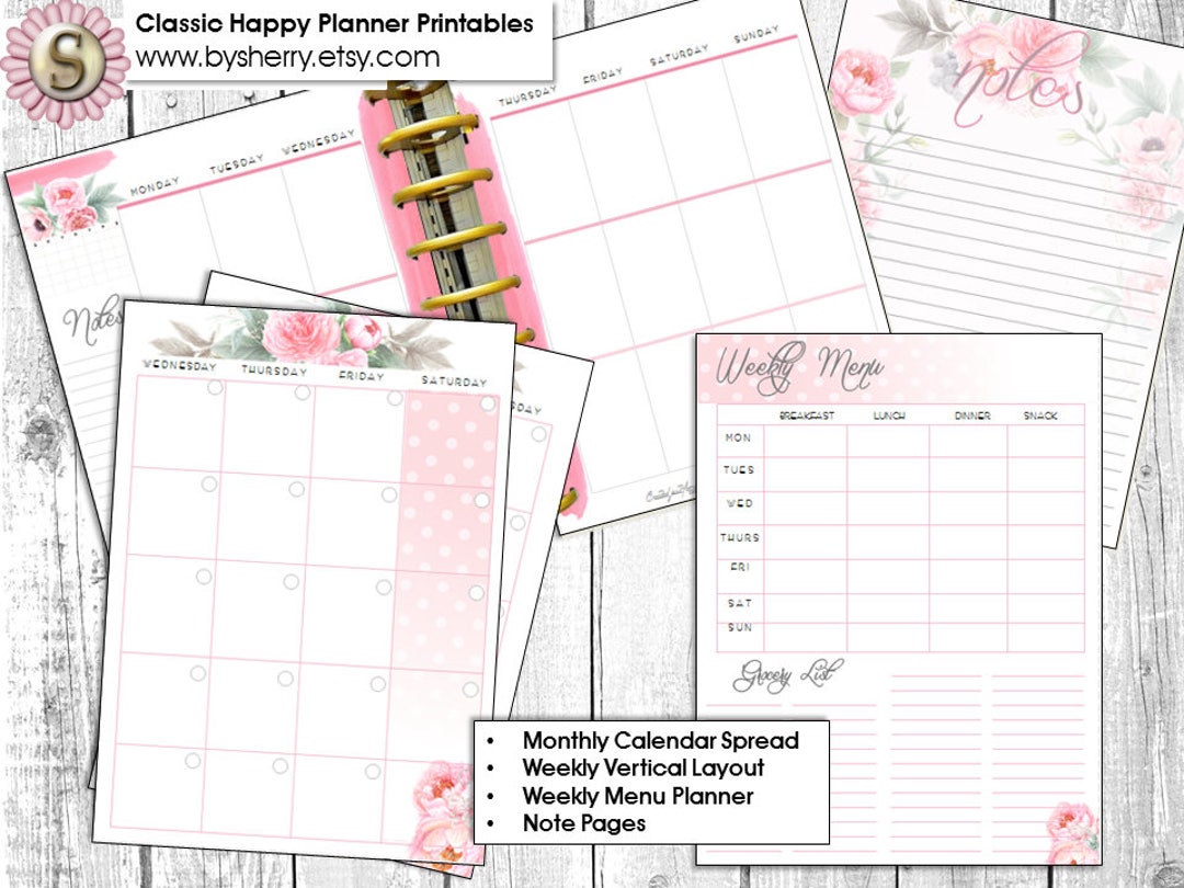 Happy Planner Classic Printable- Monthly Calendar, Weekly Planner ...