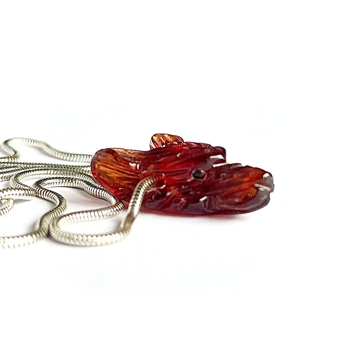 Red Garnet Wolf Necklace, Carved Garnet Wolf Pendant Necklace in ...