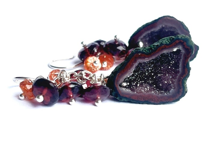 Geode, Garnet & Carnelian Earrings in Sterling Silver, "desma" Geode ...