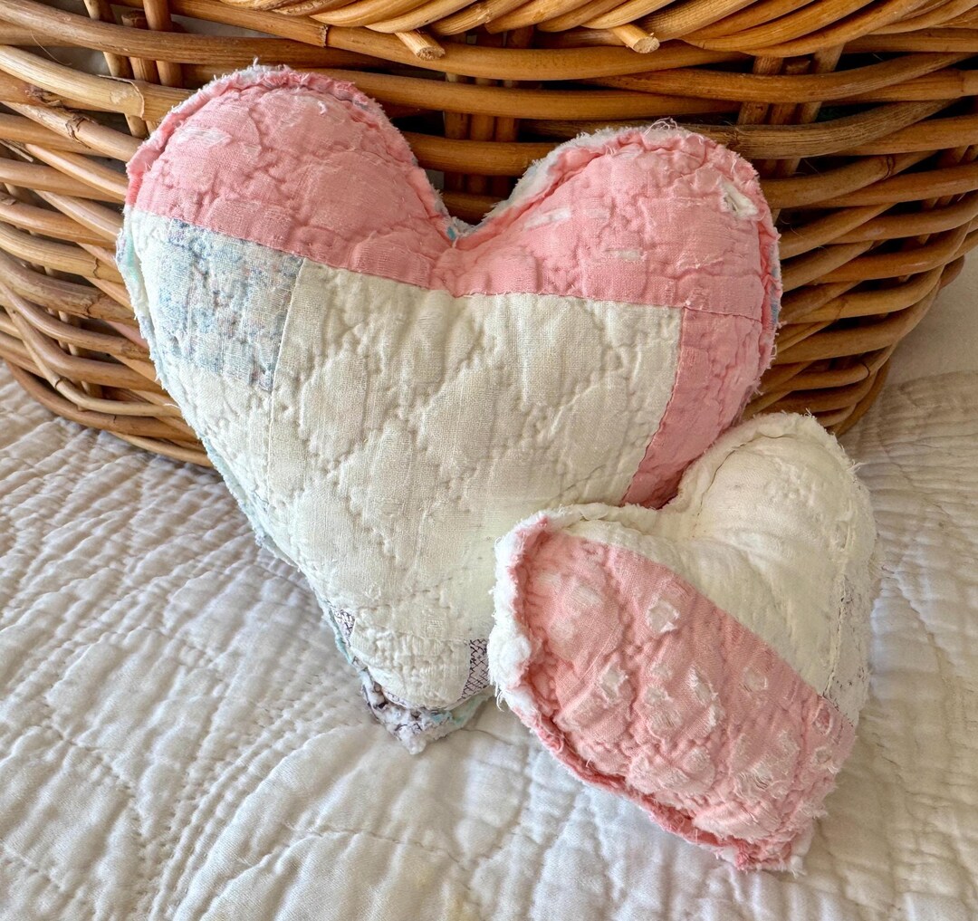 Two Quilted Hearts From a 90 Year Old Quilt - Etsy