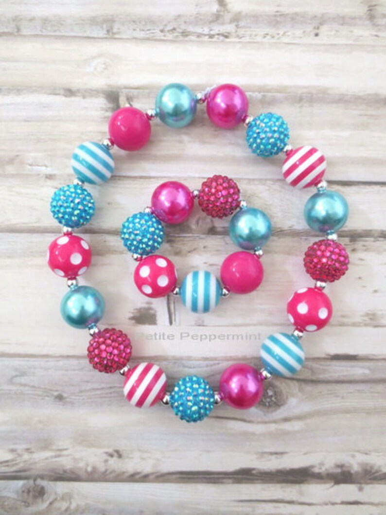 Hot Pink and Turquoise Baby Chunky Necklace Girls Necklace - Etsy