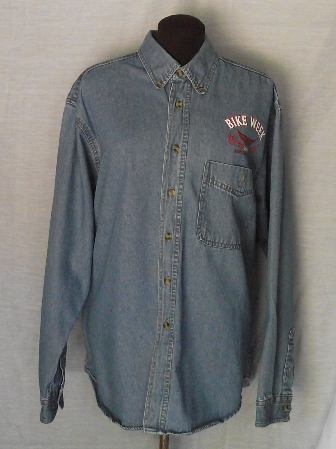 Bike Week Denim Shirt by Biker Design Cotton Long Sleeve Sz L - Etsy