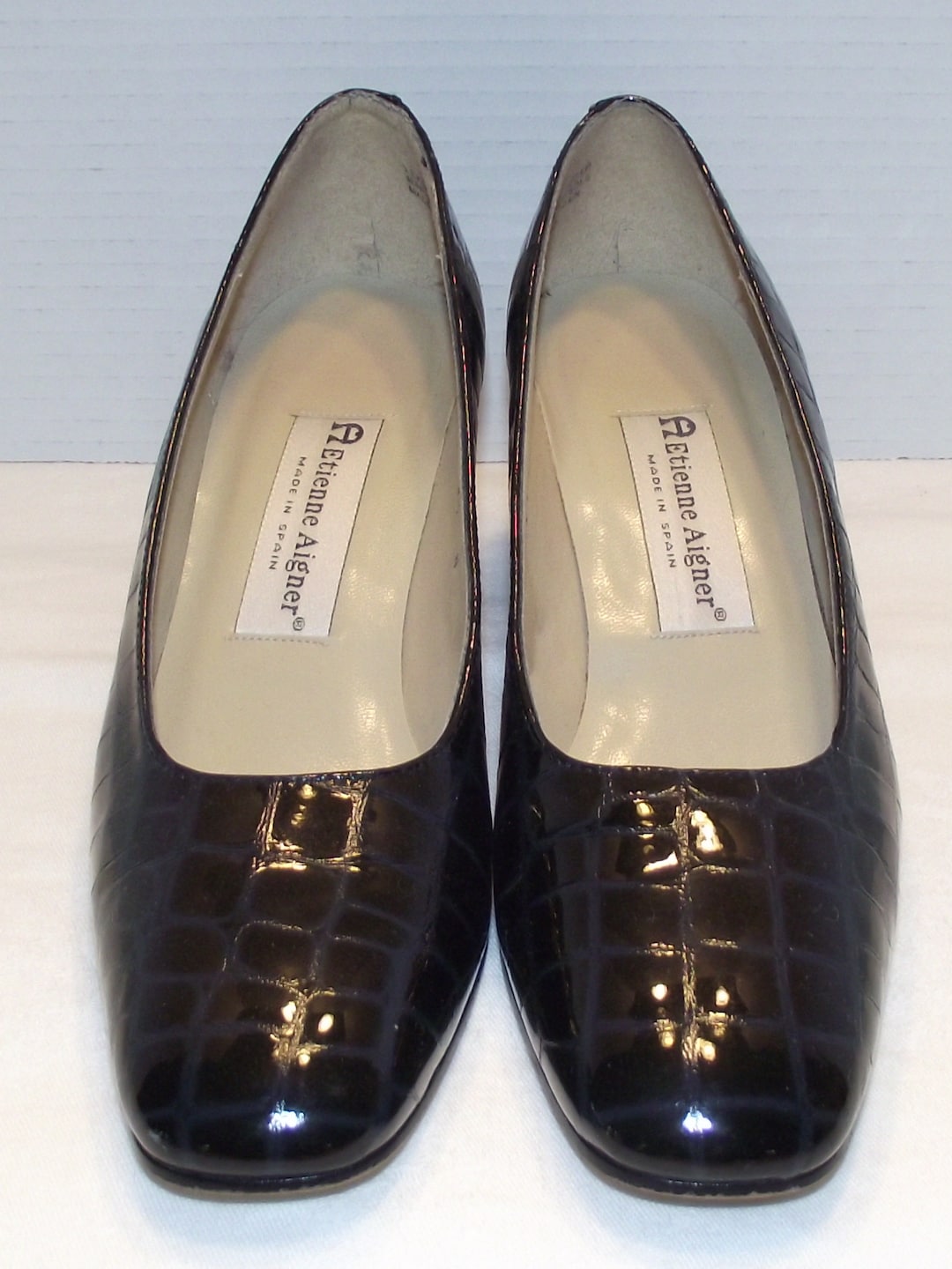 Etienne Aigner Faux Crocodile Print Patent Leather Wide Pump Slip on ...