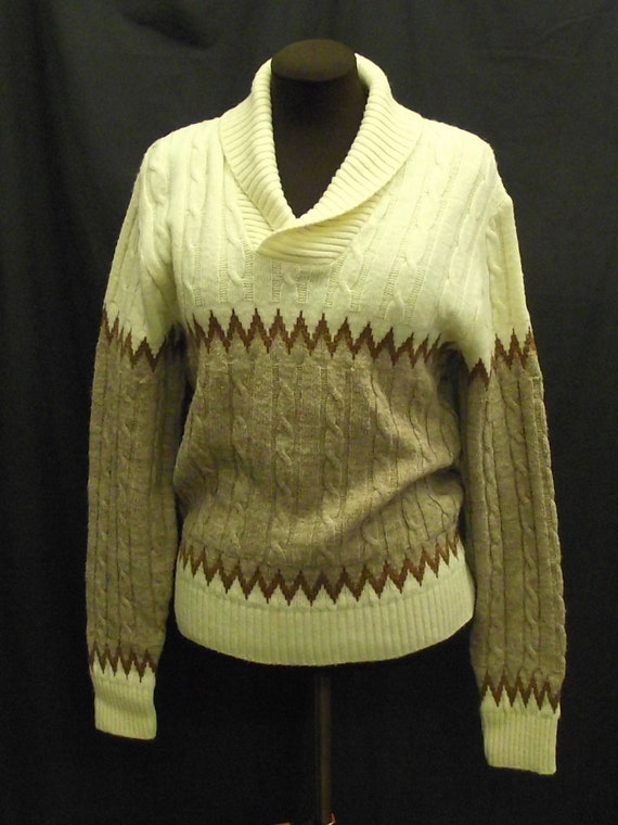 1970’s Preppy Cable Knit Acrylic Sweater Nordic Style… - Gem