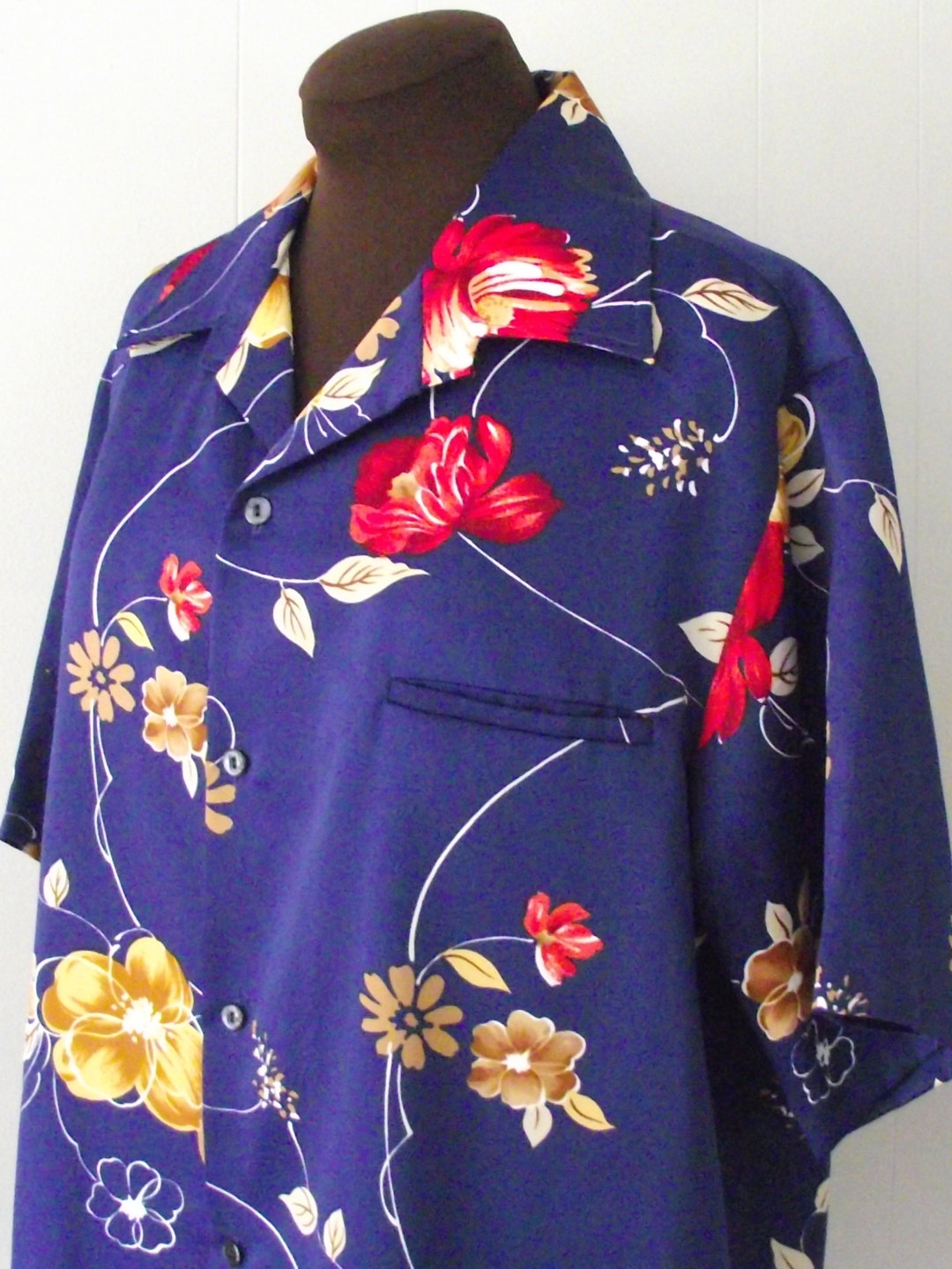 Vintage Nani Hawaiian Floral Button Front Men’s Collared Dress Shirt Sz ...