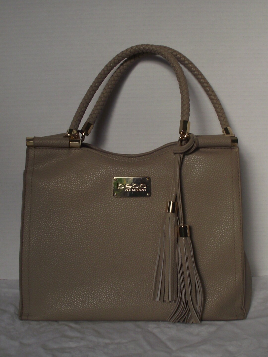 Bebe Natalie Satchel Sand Tone Leather Handbag W/tassel Trendy Fashion ...