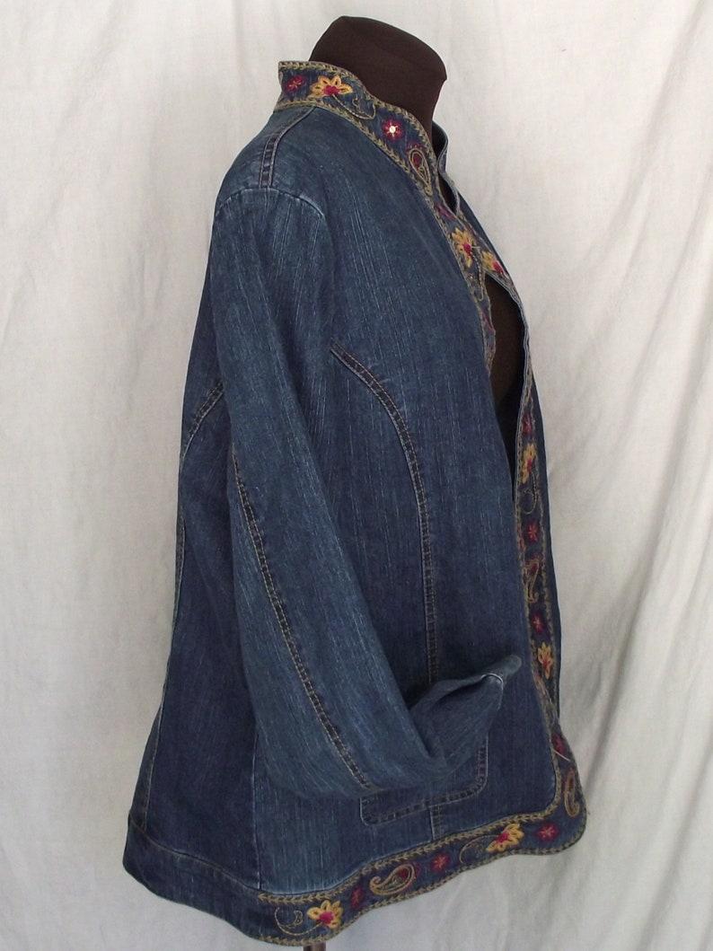 Alfred Dunner Denim Blue Jean Open Front Jacket Sz 18 Stand up | Etsy