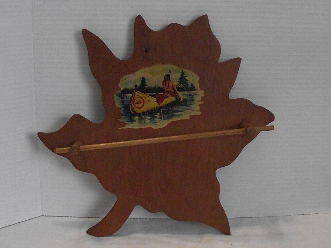 Wood Maple Leaf Cut Out Shape Tie Rack Scarf Holder Towel Bar Decoupage ...