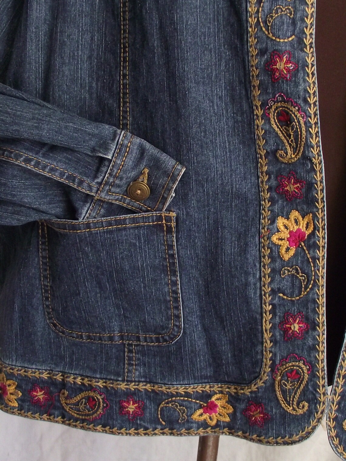 Alfred Dunner Denim Blue Jean Open Front Jacket Sz 18 Stand up | Etsy