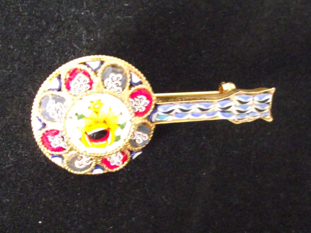 Vintage Italian Cloisonne Mandolin Banjo Ukulele Hat Lapel Pin Gold ...